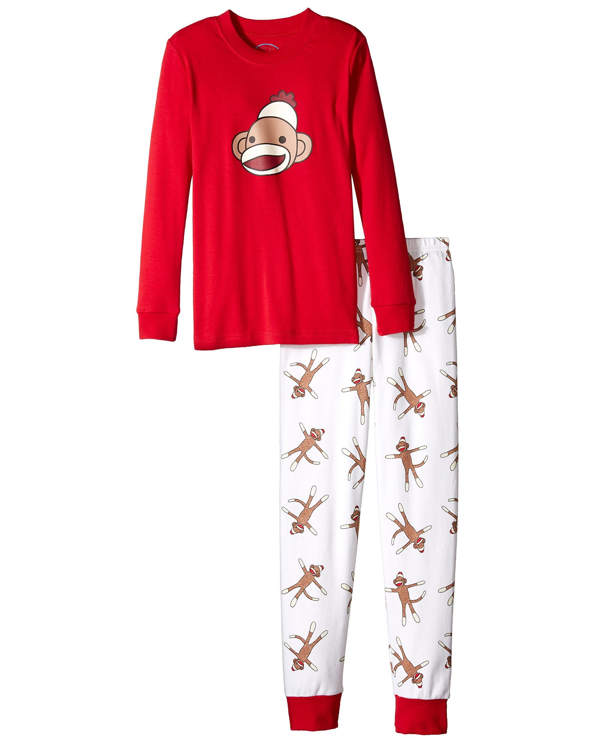 Saras Prints Little Boys Red Monkey Long John Pajamas, Red Monkey, Size ...