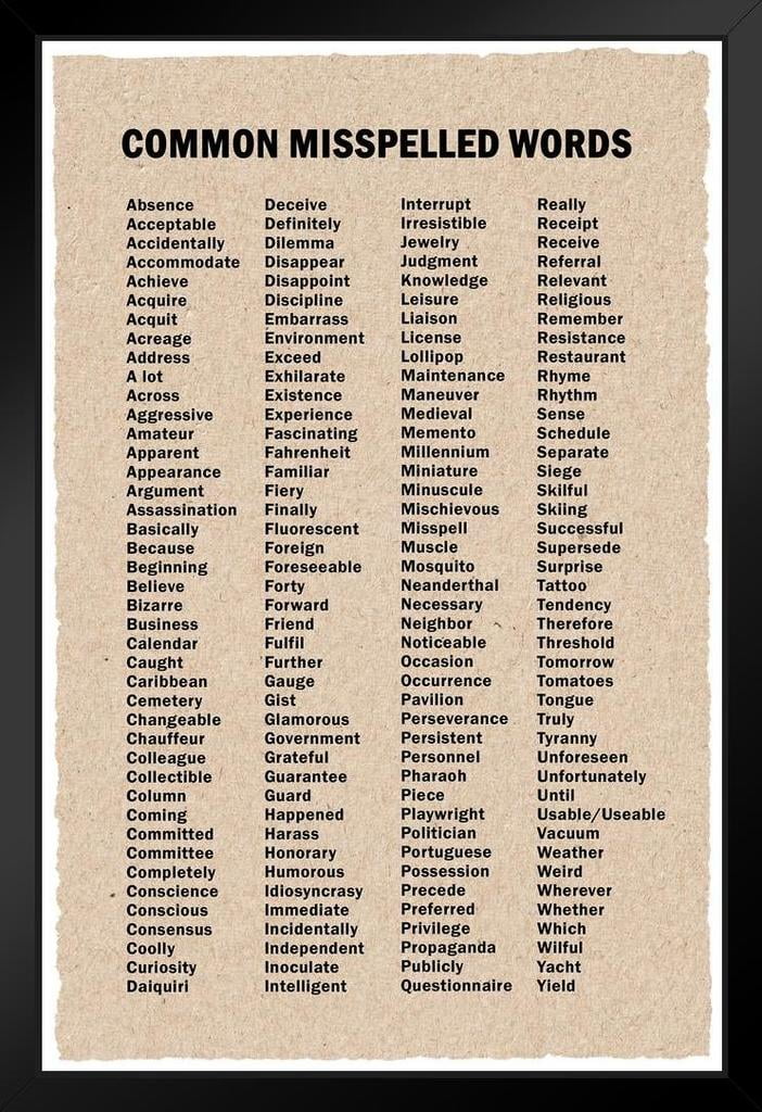 Common Misspelled Words Classroom Spelling Chart Poster Writing ...