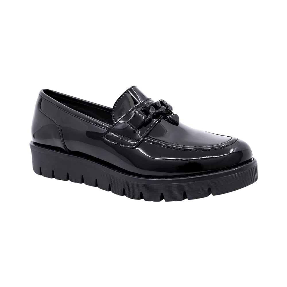 Mocasín escolar Coqueta para niña de charol negro Florence con lazo ...