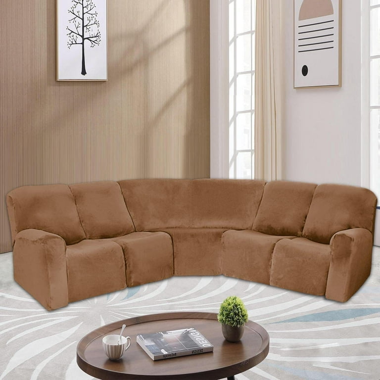 Velvet 5 Seater Recliner Corner Sofa Slipcovers Stretch Sectional Recliner Sofa Covers Furniture Protectors Leather Brown Walmart