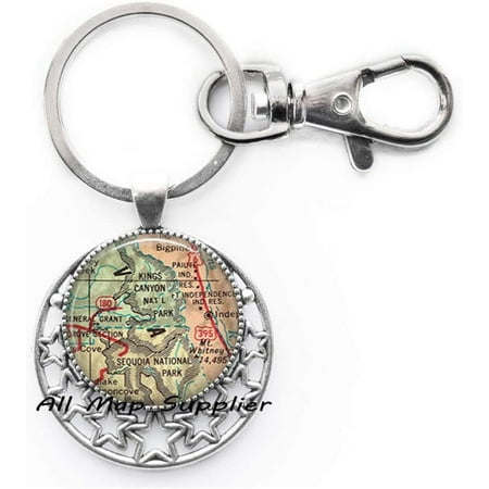 Fashion Keychain,Kings Canyon map Keychain,Sequoia National Park map ...