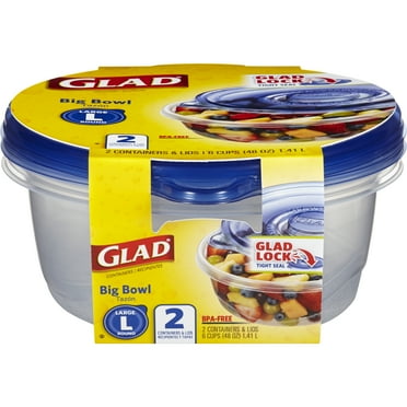 Glad Large Plastic Food Storage Containers with Lids, Round, 48 Oz, 3 ...