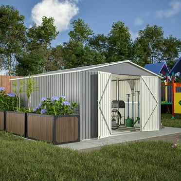 Duramax 55151 Metal Garage 12'x26' Metal Storage Shed Dark Gray with ...