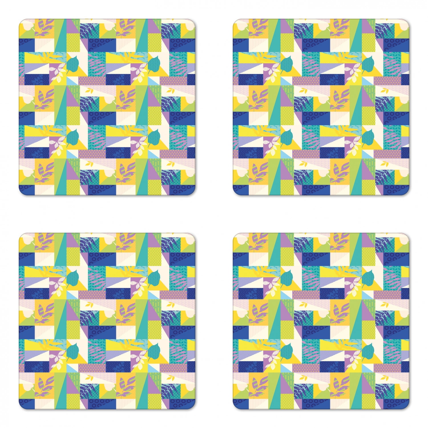 Tropical Coaster Set of 4, Abstract Motifs Exotic Pinnation Leaves ...