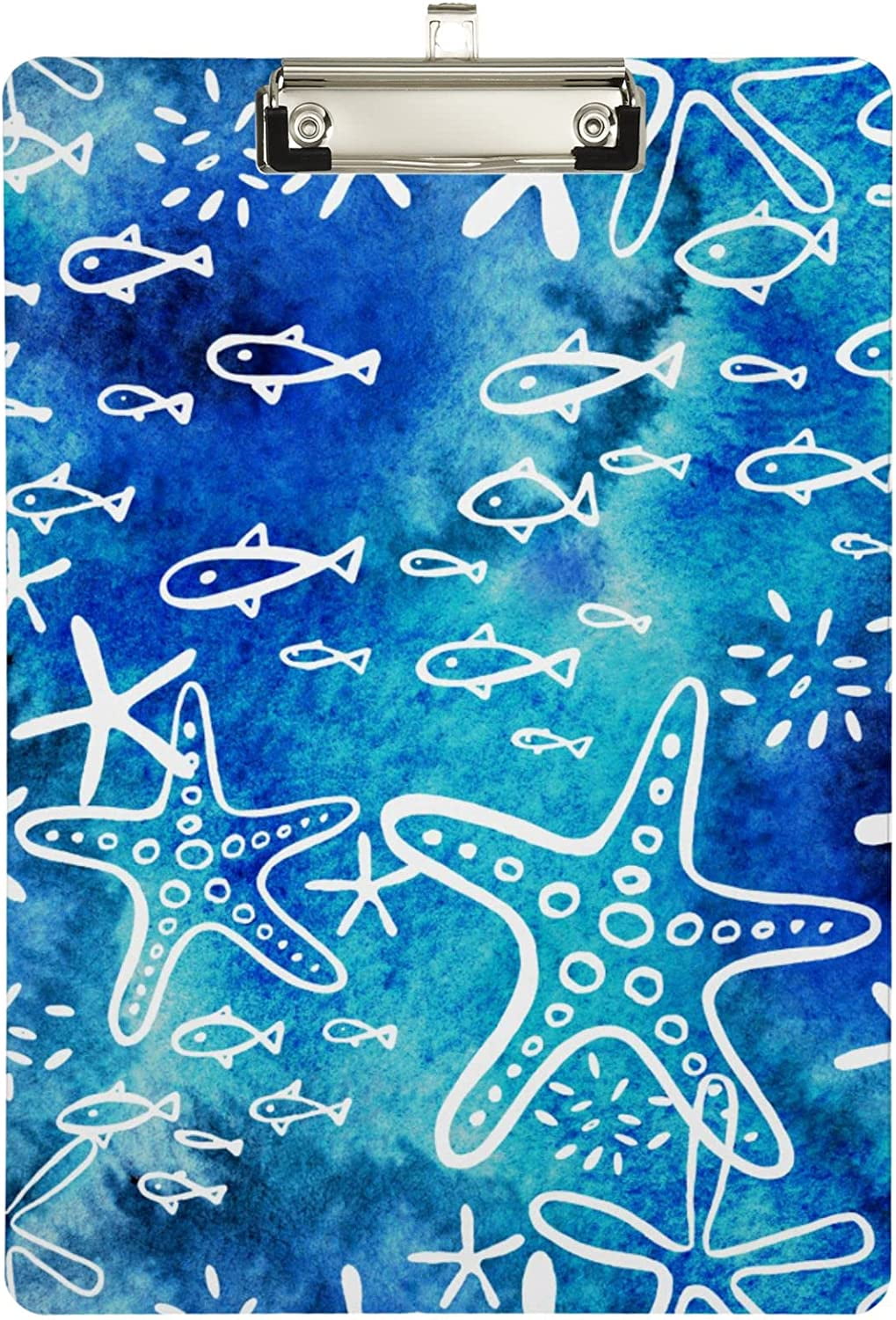 ZHANZZK Ocean Fish Starfish Blue Floral Clipboard Hardboard Wood ...