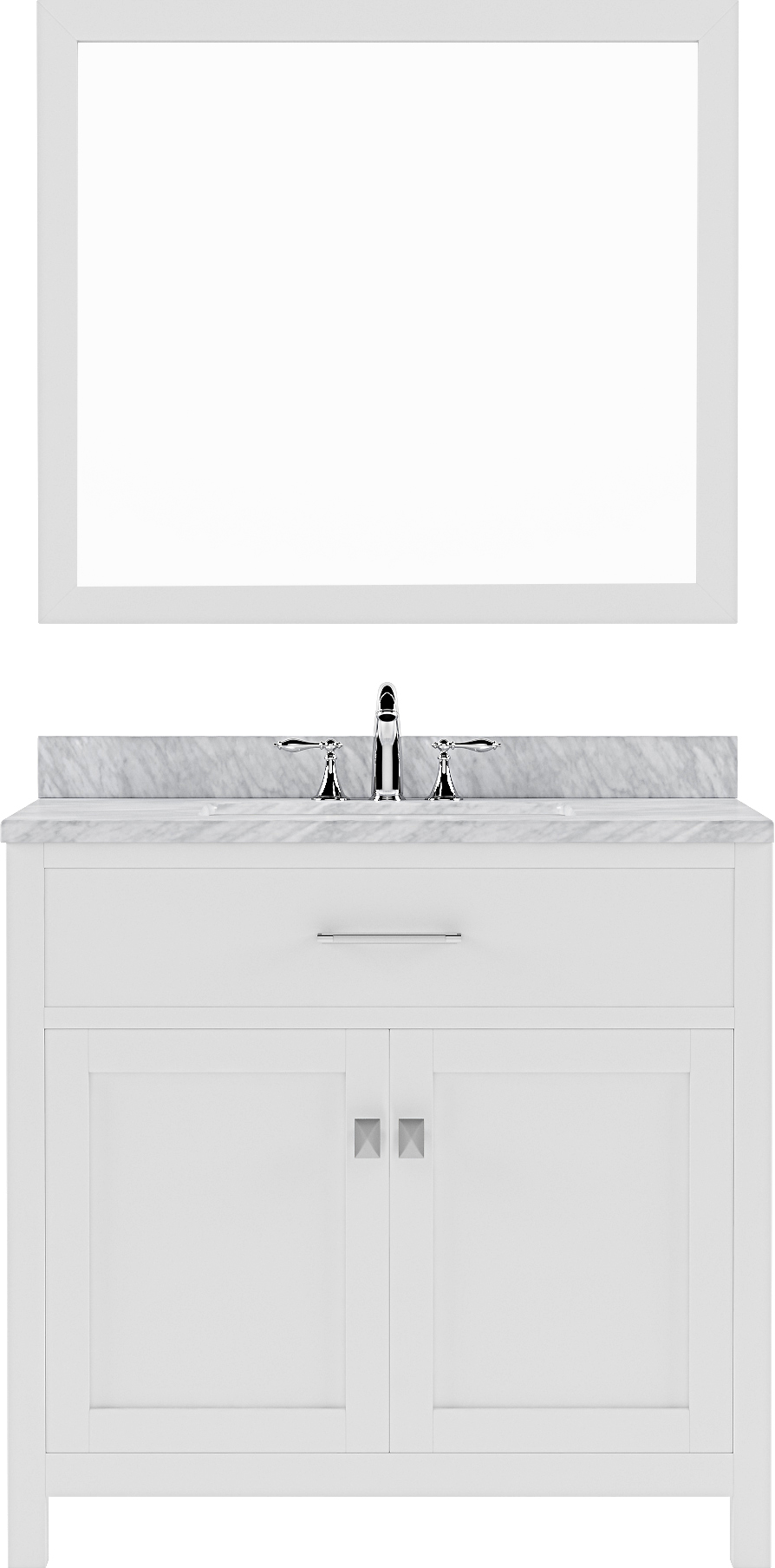 Caroline 36" Single Bath Vanity in White with White Marble Top and ...