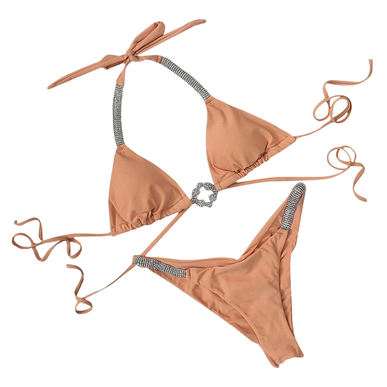 Women 2PCS Shiny Diamond Bikini Set Beachwear Sexy Bra Swimsuit Party ...