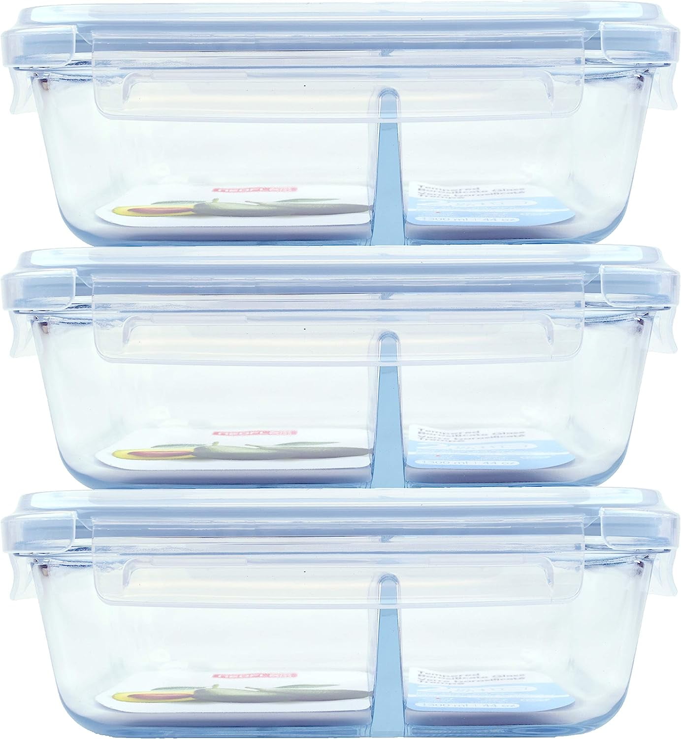 Neoflam CLOC Glass Divided Food Storage Container (Set of 3) | Airtight ...