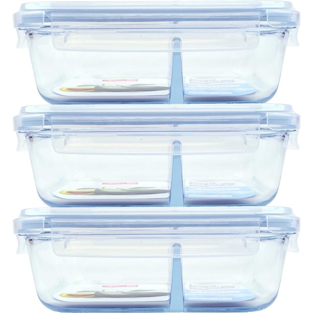 Neoflam CLOC Glass Divided Food Storage Container (Set of 3) | Airtight ...