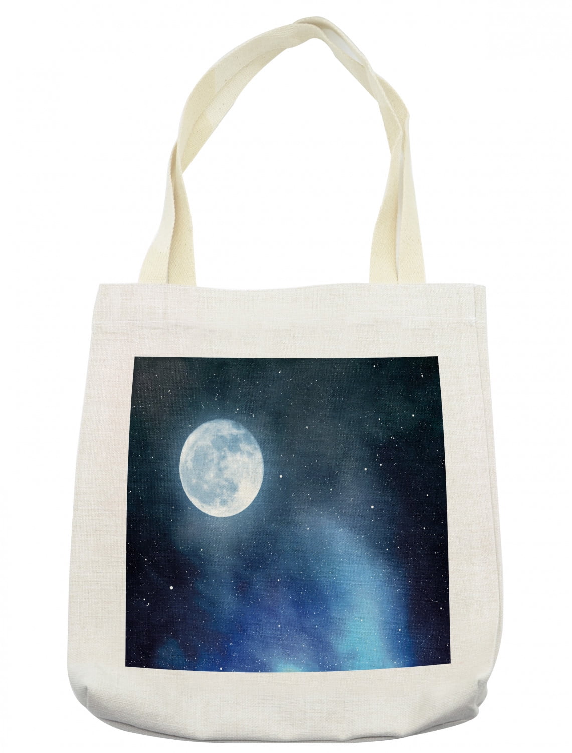 Moon Tote Bag, Night Sky with Stars Full Moon Universe Space Heavenly ...