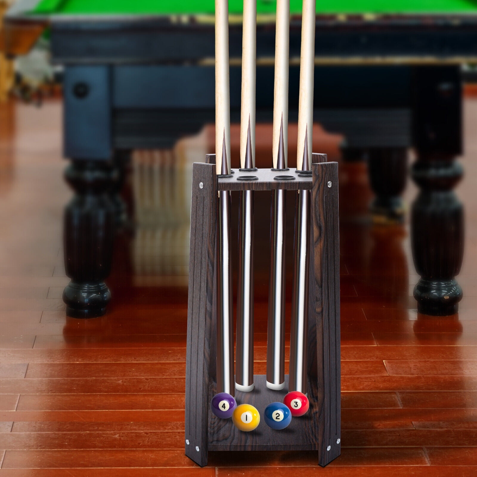 Fichiouy 8 Holes Wooden Pool Cue Rack Floor Free Standing Pool Stick ...