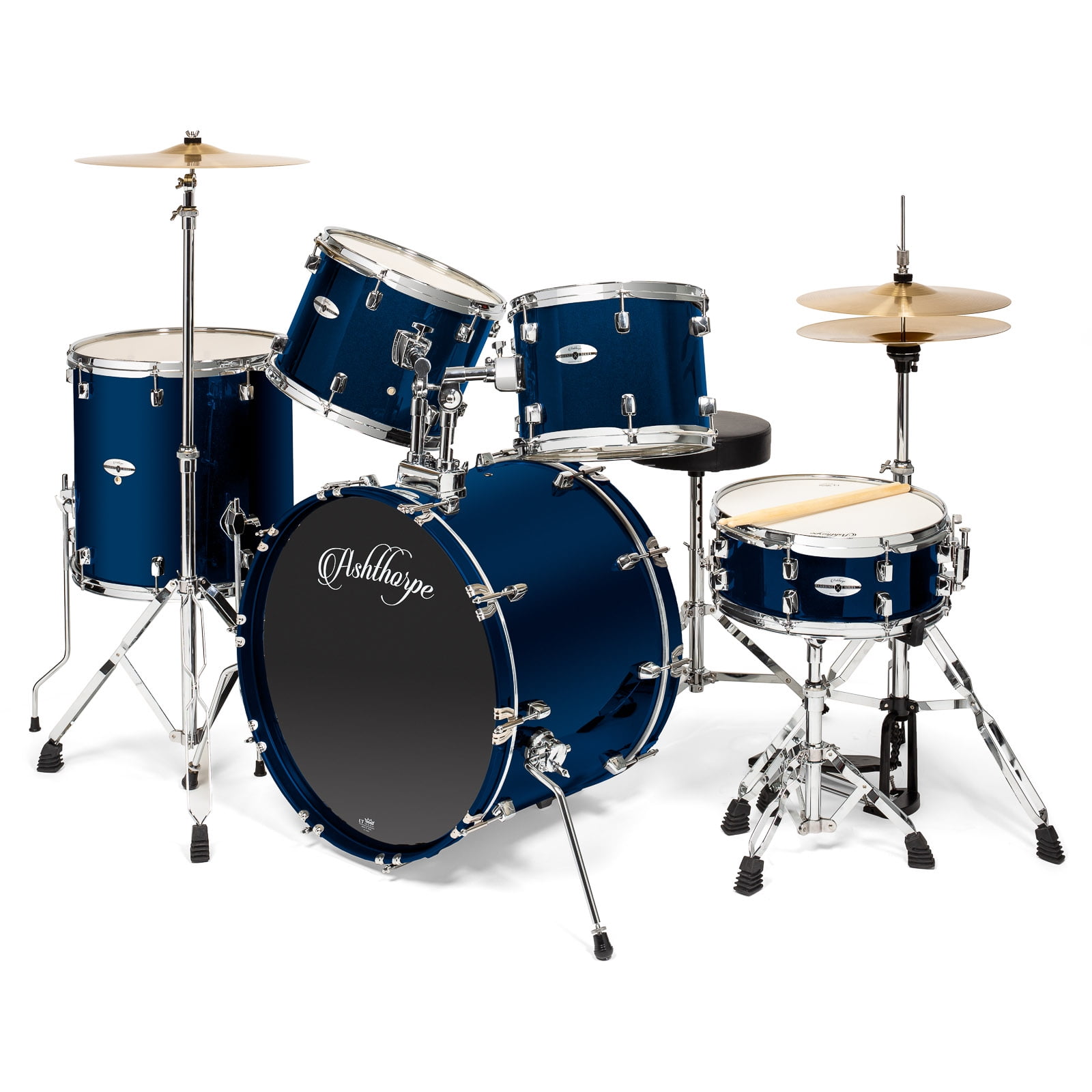 Ashthorpe 5 Piece Full Size Adult Drum Set With Remo Heads Premium