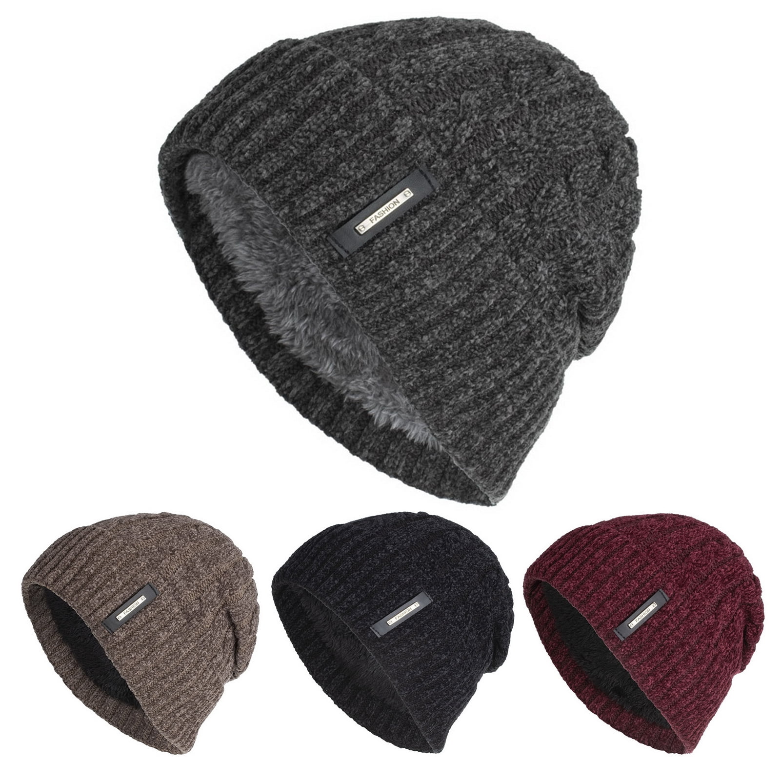 Knit Beanie Winter Hat, Thermal Thick Polar Fleece Snow Skull Cap for ...