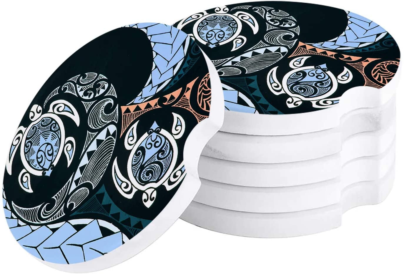 FMSHPON Minimalist Black Blue Polynesian Texture Set of 2 Car Coaster ...