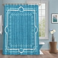Blue Farmhouse Shower Curtain for Bathroom, Linen Texture Geometric ...