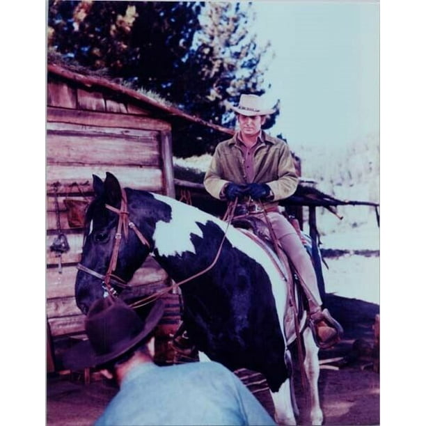 Michael Landon sits on horse outside homestead 8x10 inch photo Bonanza ...