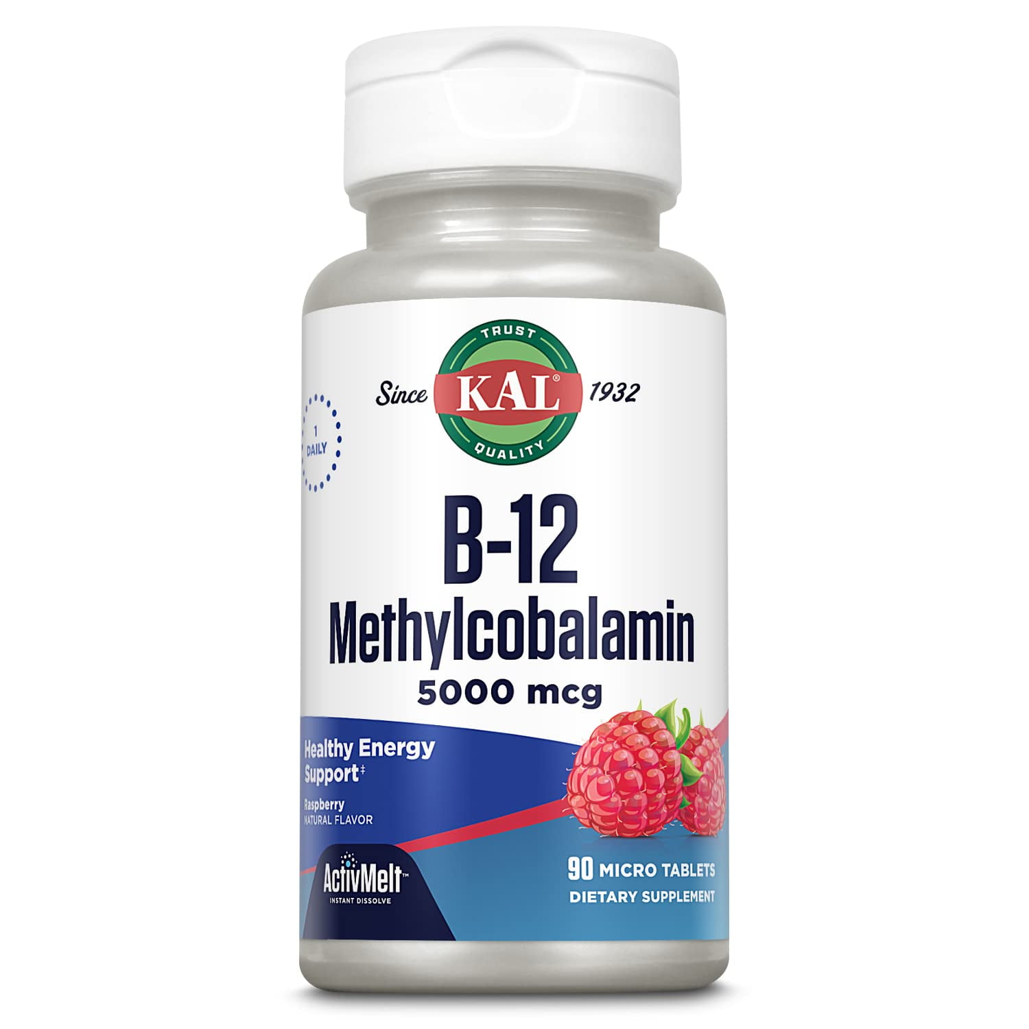 Suplemento KAL de vitamina B12, metilcobalamina, 5000 mcg, 90 tabletas ...