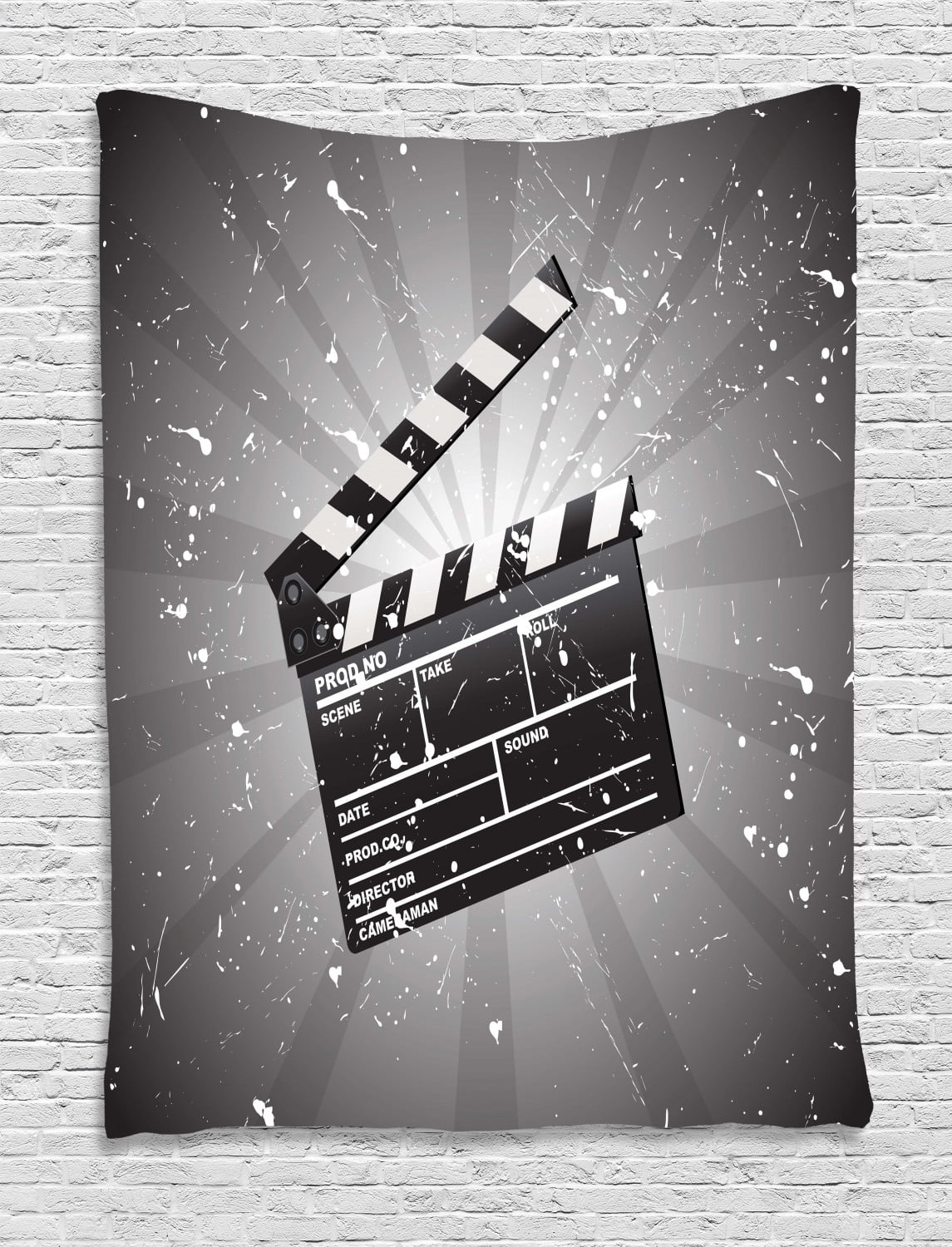 Movie Theater Tapestry, Clapper Board on Retro Backdrop with Grunge ...