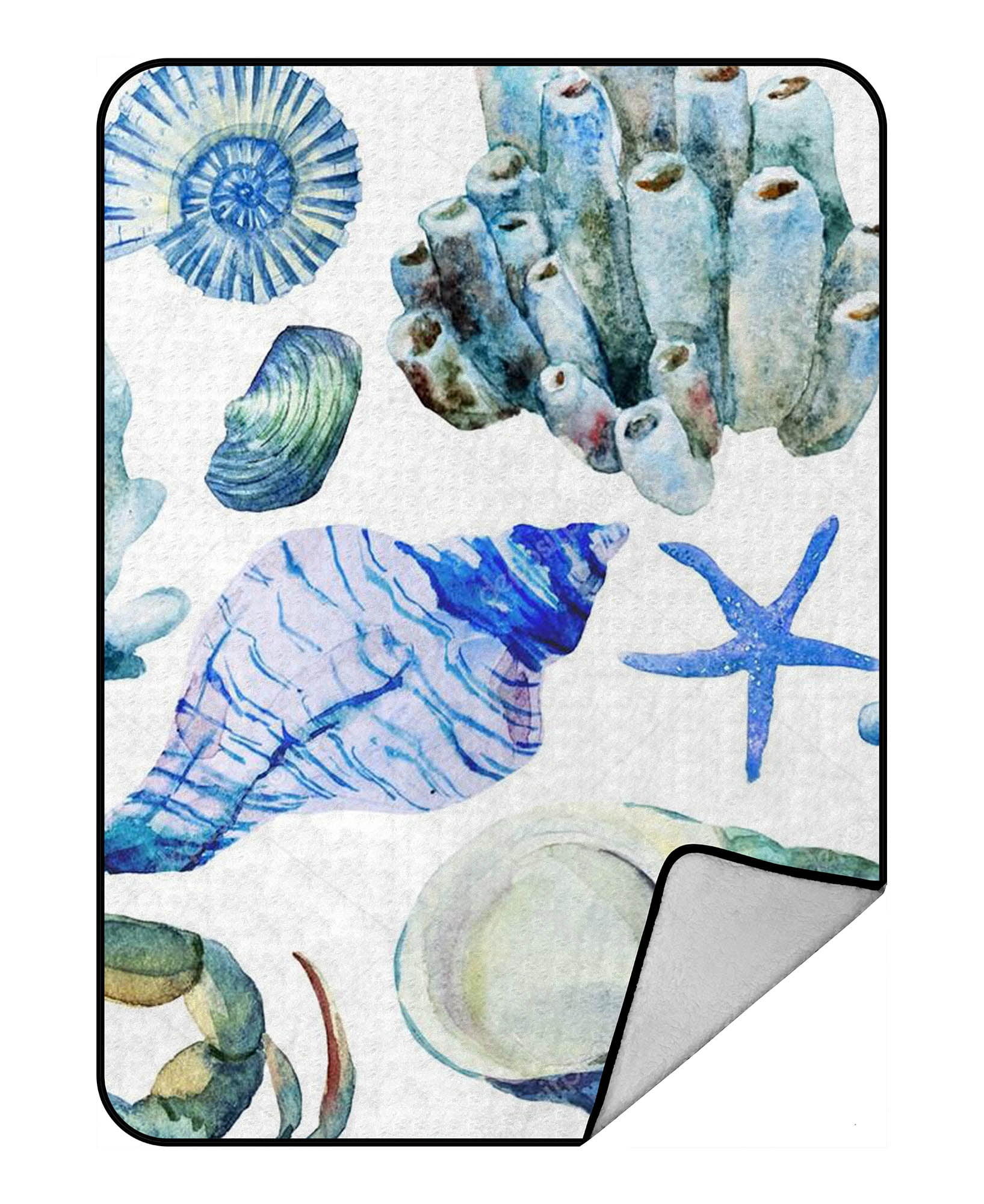 YKCG Sea Ocean Watercolor Seashell Coral Crab Blanket Crystal Velvet ...