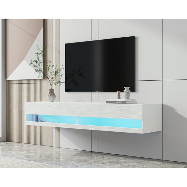 HSUNNS Wall Mounted TV Stand with LED Lights and Storage Drawers, Mid ...