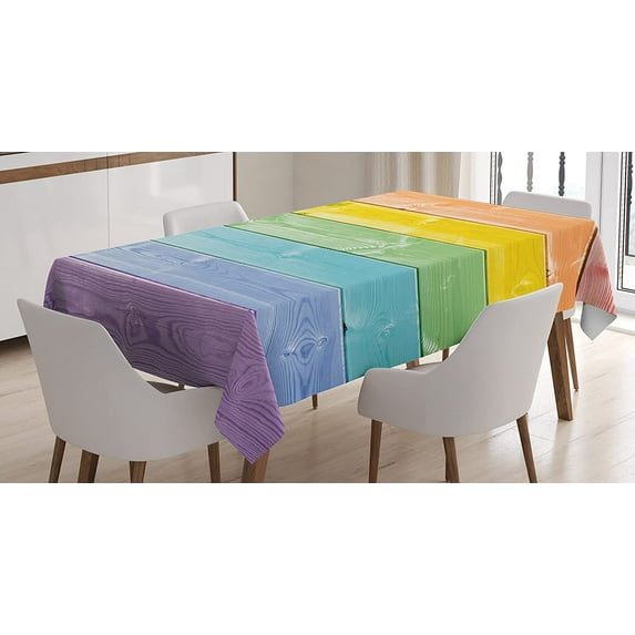 Pastel Tablecloth, Wooden Planks in Rainbow Colors Rural Rustic Home ...