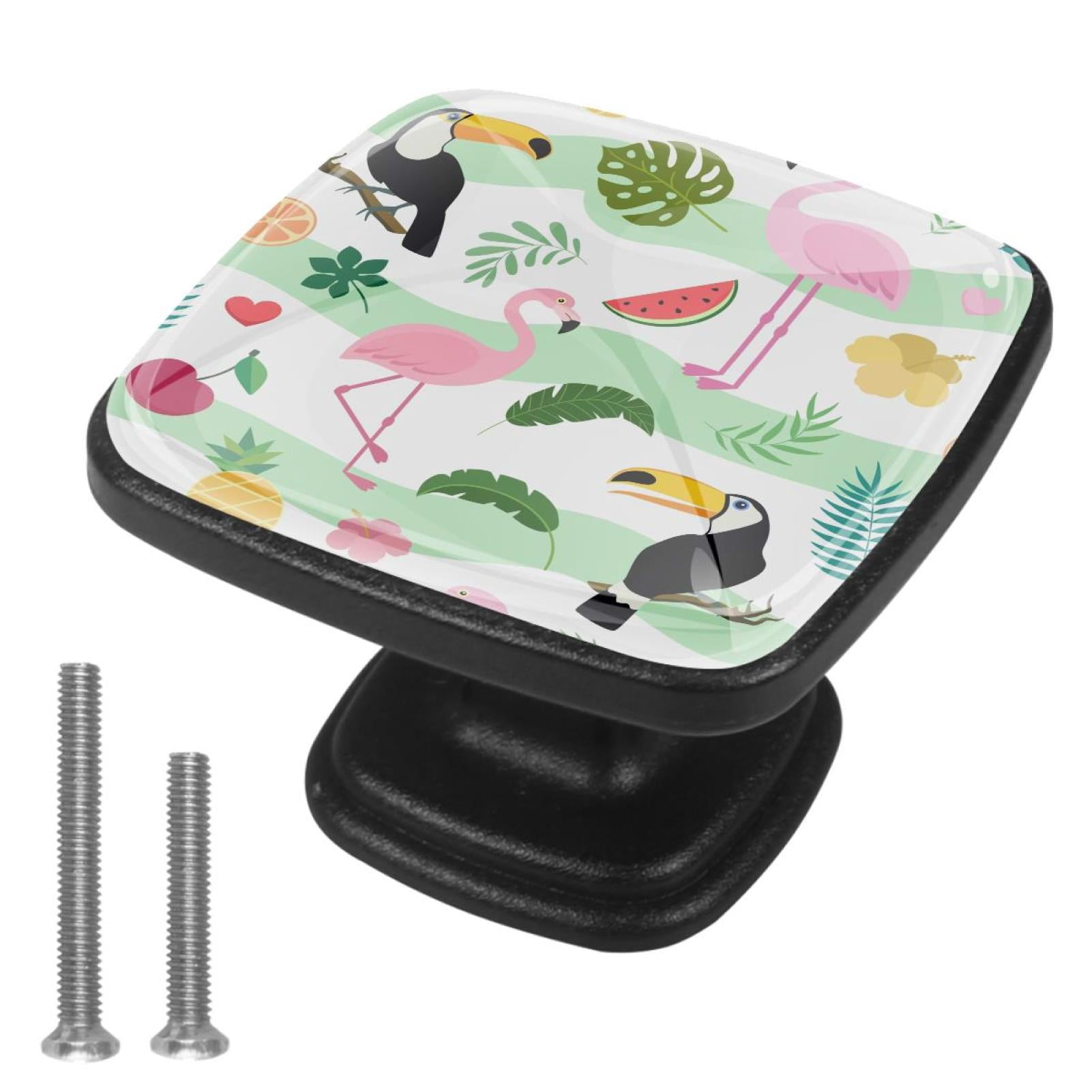 4 Pcs Cabinet Handle Drawer Pulls Flamingo Knobs with Screws Square ...