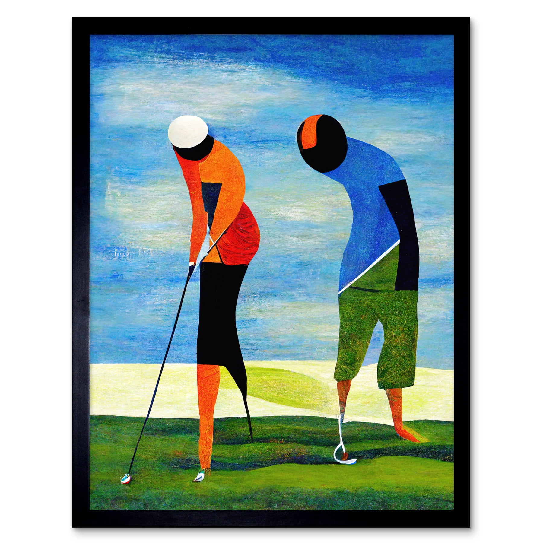 Abstract Surreal Modern Golf Golfing Couple Playing Art Print Framed ...