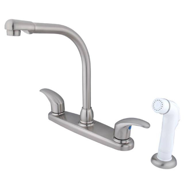 Legacy 8 Inch High Arch Spout Kitchen Faucet With White Sprayer - Satin ...