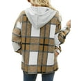 MOSHU Women's Plus Size Flannel Plaid Shirt Jacket with Hood and Pocket ...