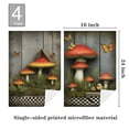 A painting of two chickens standing in front of a mushroom housekitchen ...
