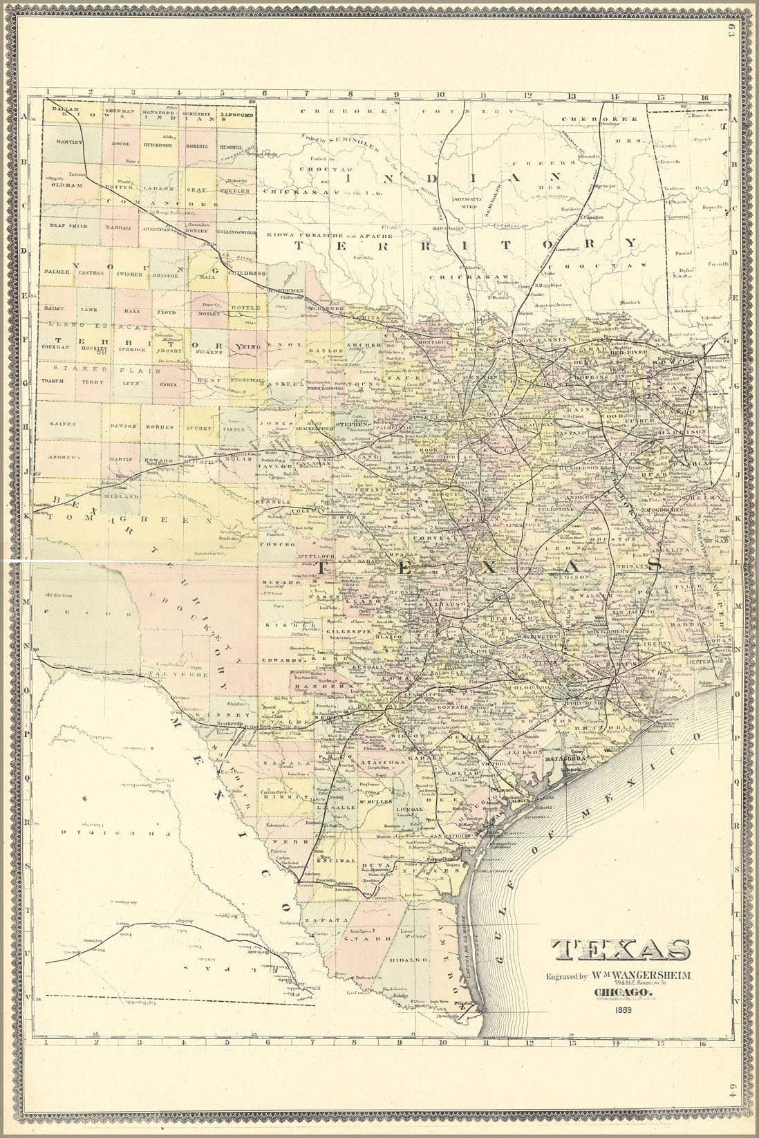 24"x36" Gallery Poster, map of texas 1889 - Walmart.com