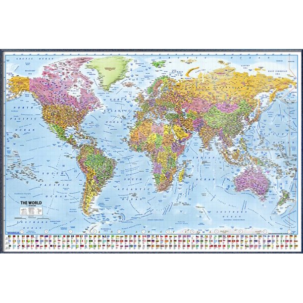 Detailed Political Map Of The World - Framed Poster (Country Flags) (36 ...