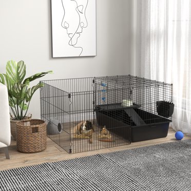 Pawhut Large Indoor/Outdoor Bunny Hutch Cage with Wheels and Rolling ...