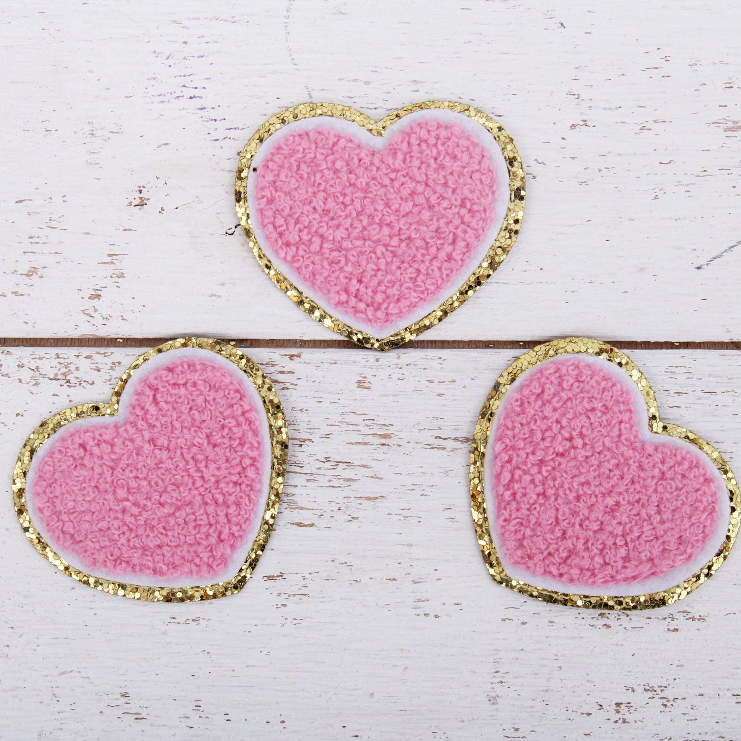 3 Pack Chenille Iron On Glitter Varsity Letter Heart Patches - Pink ...