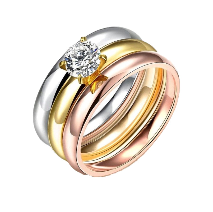 Amilia 3 Ring Bridal Set Stainless Steel Women Engagement Wedding Band ...