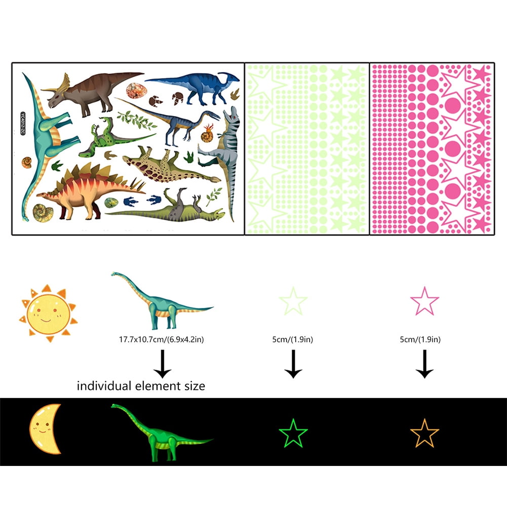 CSCHome 3PCS Luminous Wall Decals Dinosaur Wall Stickers Background ...
