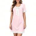 Feancey Women's Nightdress Lace Trim Short Sleeve Nightgowns Cute Bow ...