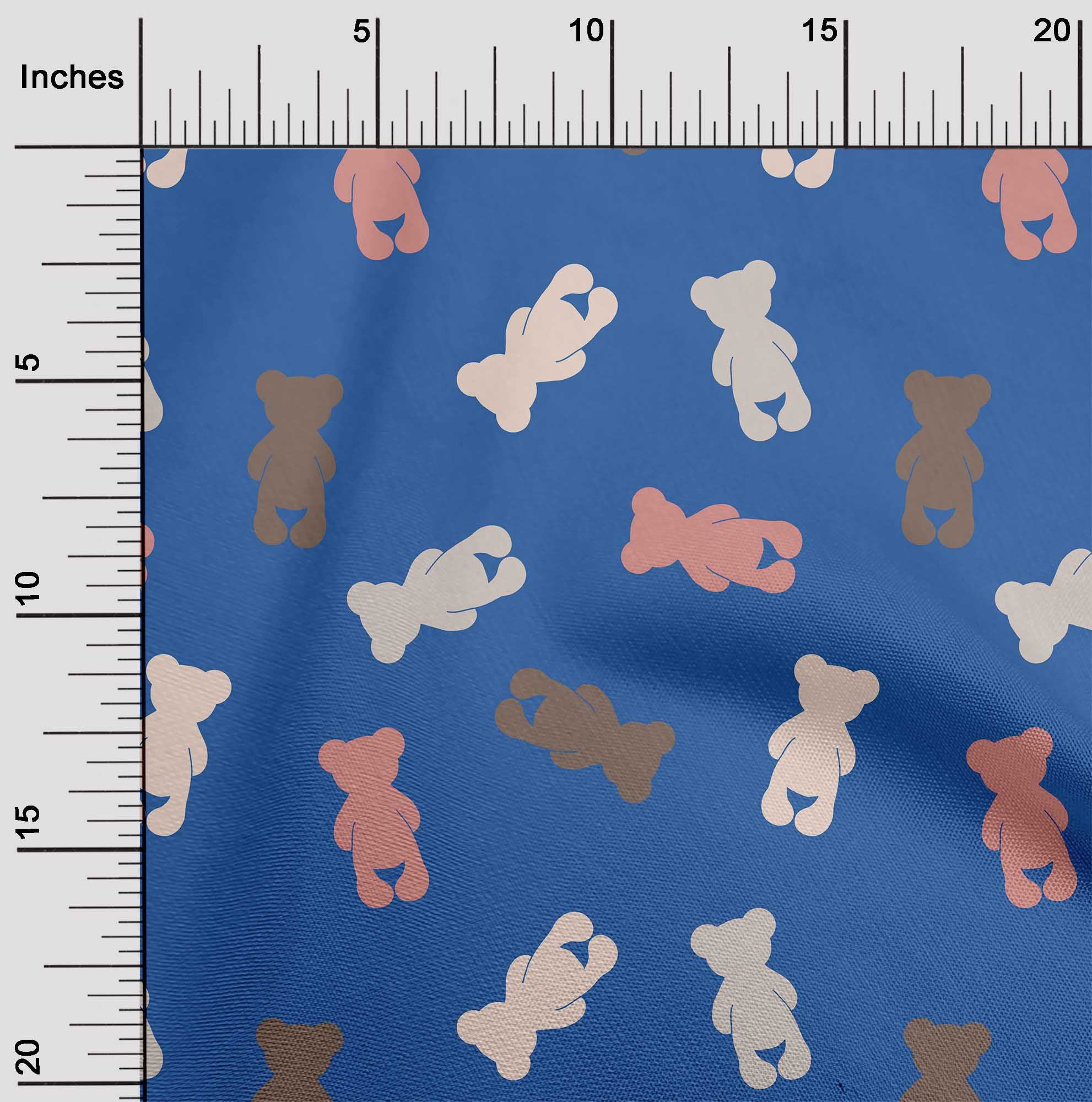 oneOone Silk Tabby Blue Fabric Teddy Bear Cartoon Dress Material Fabric ...