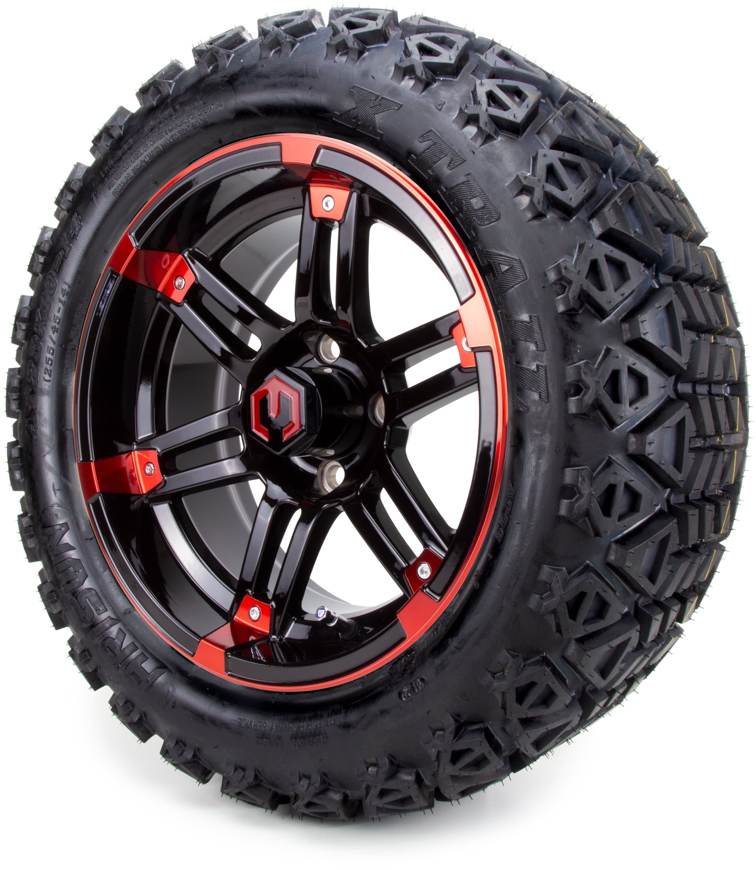 14" MODZ® Aftershock Red & Black Golf Cart Wheels & All Terrain Tires ...