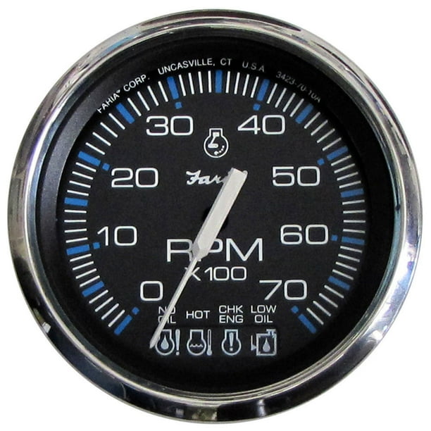 Faria 33750 Chesapeake Tachometer 7000 RPM Gauge - Black SS, 4 ...