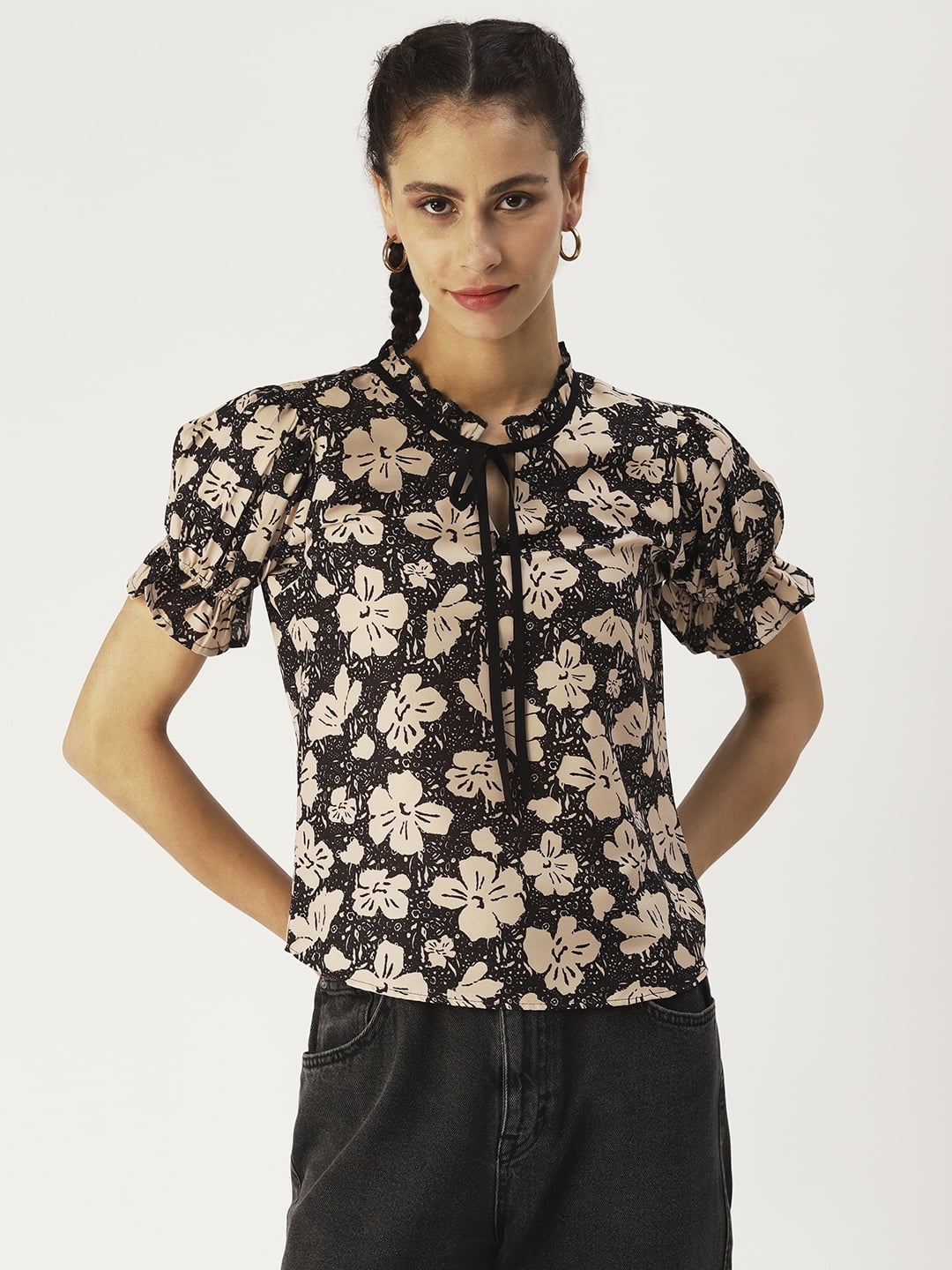 DressBerry Women’s Printed Poly Rayon Top Keyhole Neck with Adjustable ...