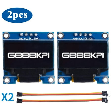 GeeekPi 2Pack 0.96 Inch OLED Module 12864 128x64 Black White SSD1306 Driver IIC Serial Display ...