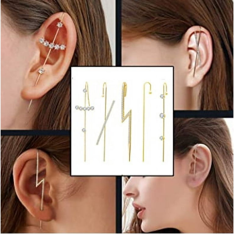 LNGOOR 5 Pcs Set Morden Ear Wrap Fashion Crawler Hook Earrings Cool Earcuffs Wrap Earrings for Women Girls Hook Piercing Ear Elegant Cartilage Clip Jewelry On Earrings Walmart