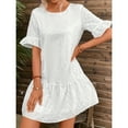Meichang Eyelet Summer Dresses for Women Crew Neck Short Sleeve Ruffle ...