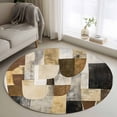 Abstract Color Block Round Area Rug 3.3ft Brown Beige Black Geometric ...