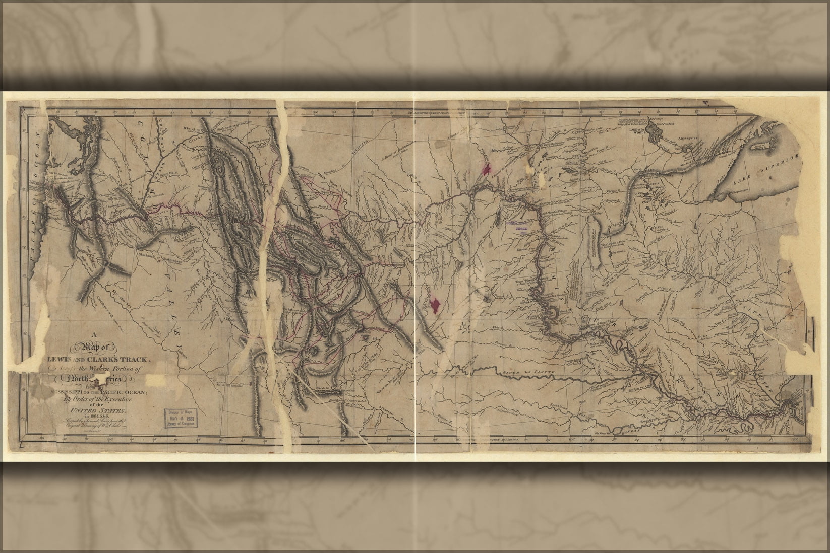 24"x36" Gallery Poster, Map of Lewis and Clark path 1810 - Walmart.com