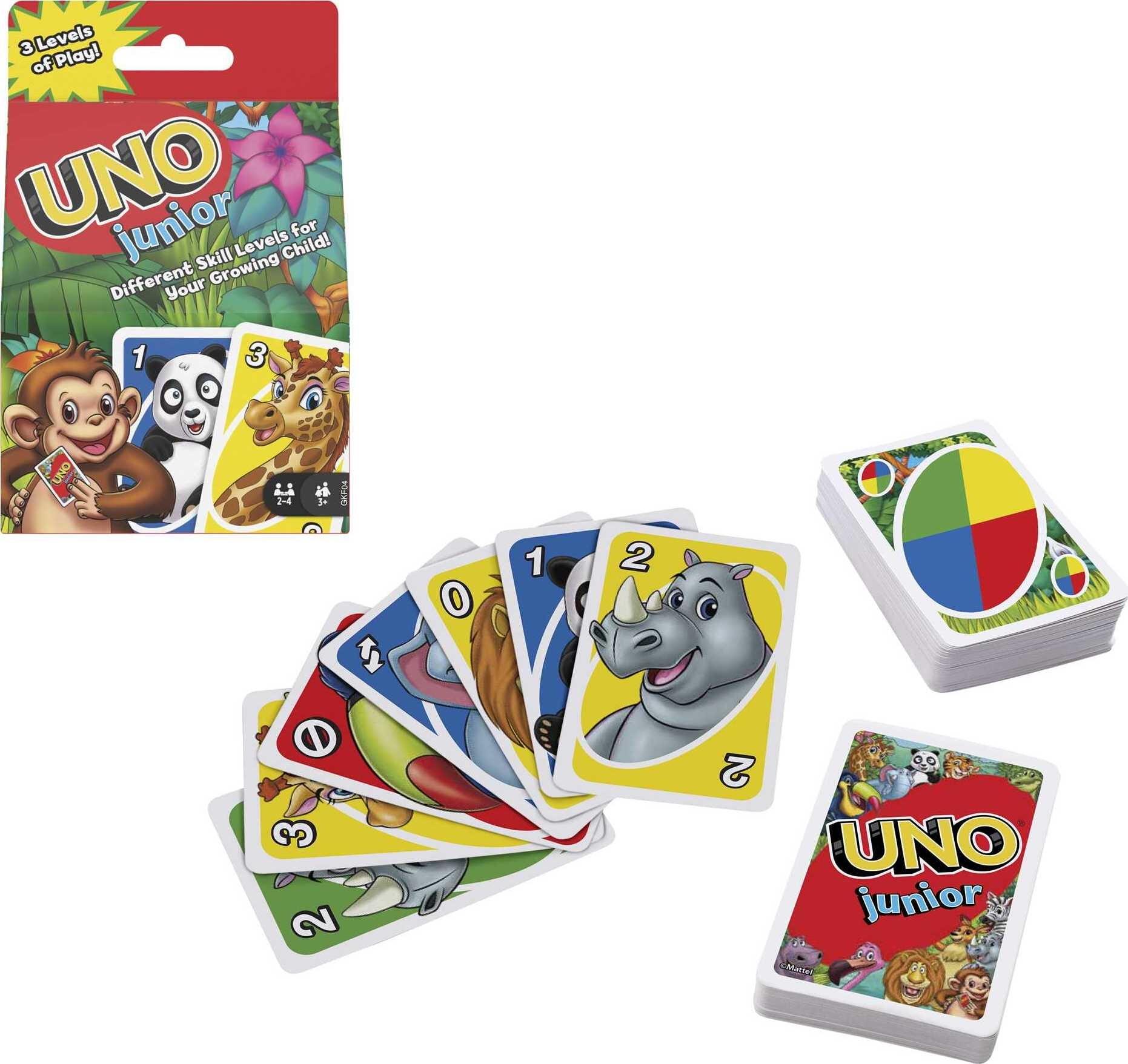 UNO Junior Card Game for Kids with Simple Rules & Animal Matching for 2 ...