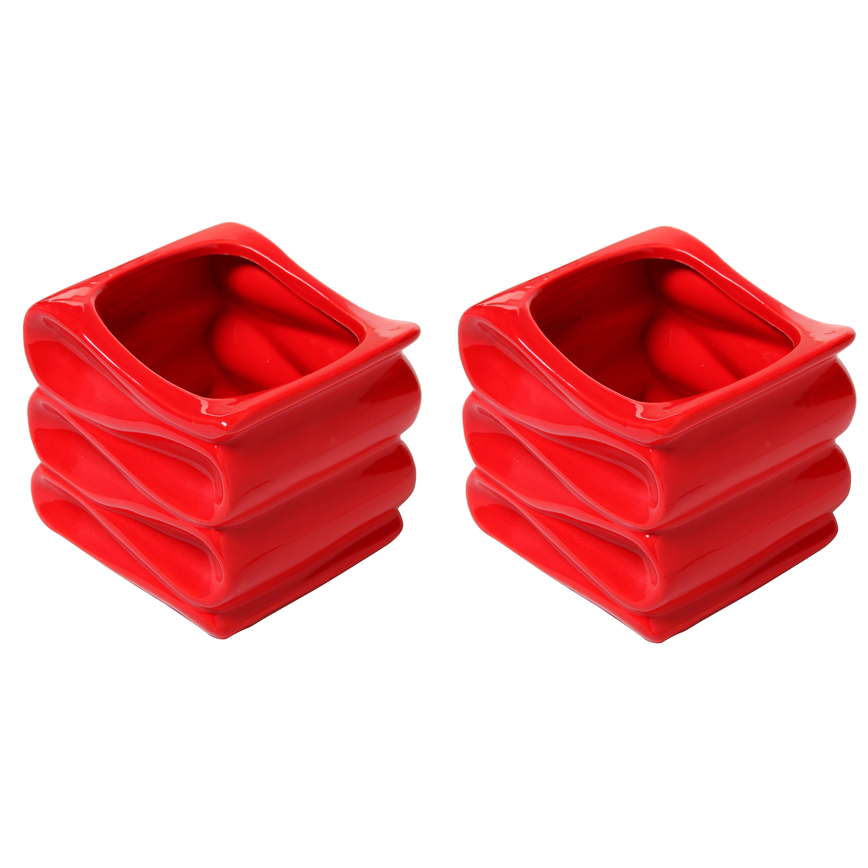 MyGift Set-of-2 Modern Decorative 4-Inch Red Ceramic Indoor Small Plant ...