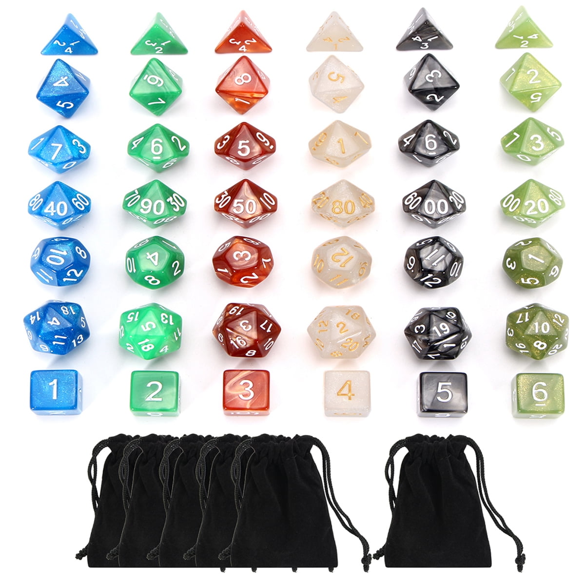 42pcs 6 Set With Bag Polyhedral Dice For DND RPG MTG Board Game Dices ...