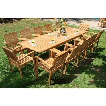 Teak Dining Set:12 Seater 13 Pc - 117" Oval Table And 12 Cahyo Stacking ...